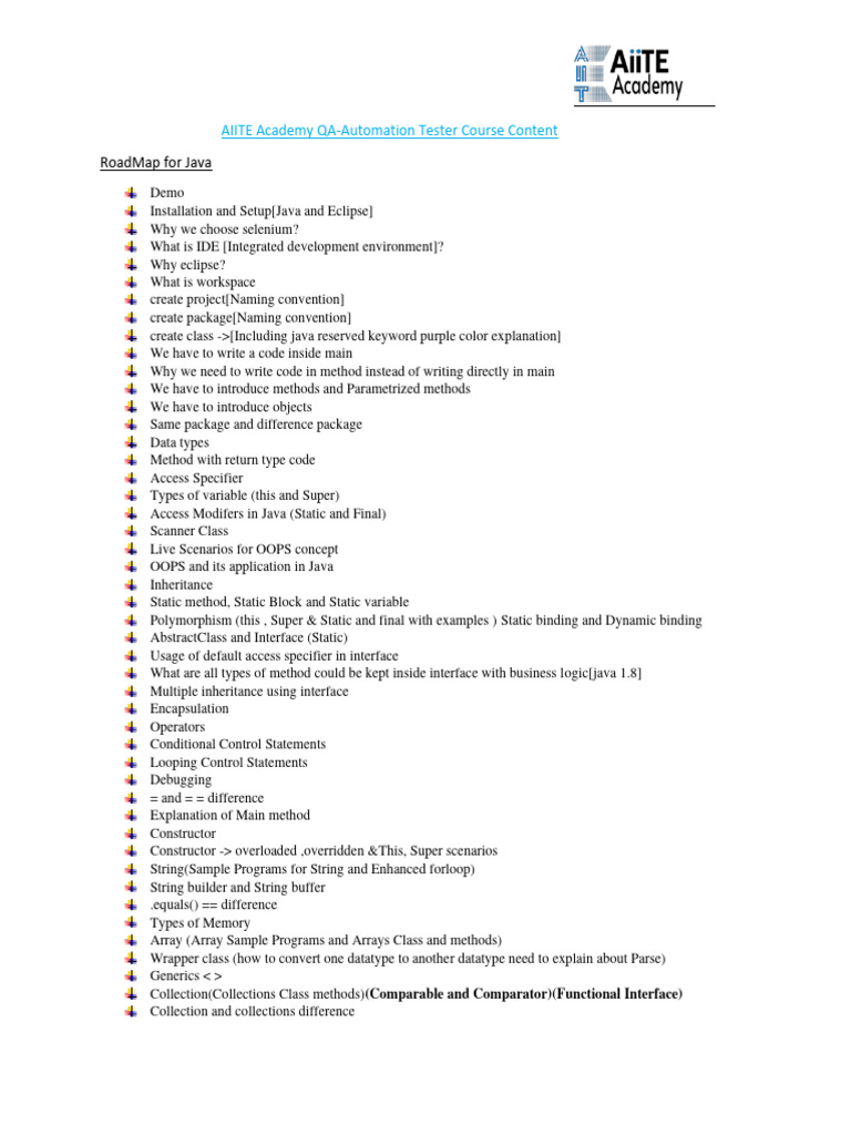 AiiTE Academy QA Automation Course Content | PDF