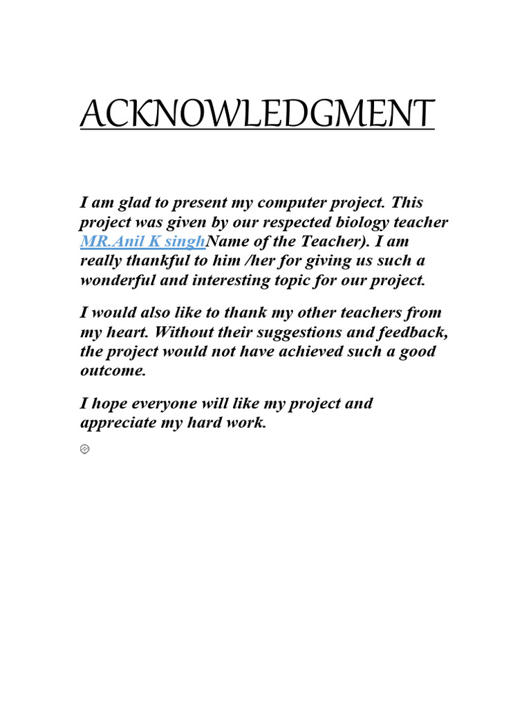 Acknowledgment Bio Pdf Art