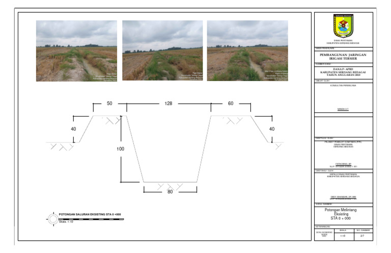 Pembangunan Jaringan Irigasi Tersier: Potongan Melintang Eksisting STA 0 + 000 | PDF