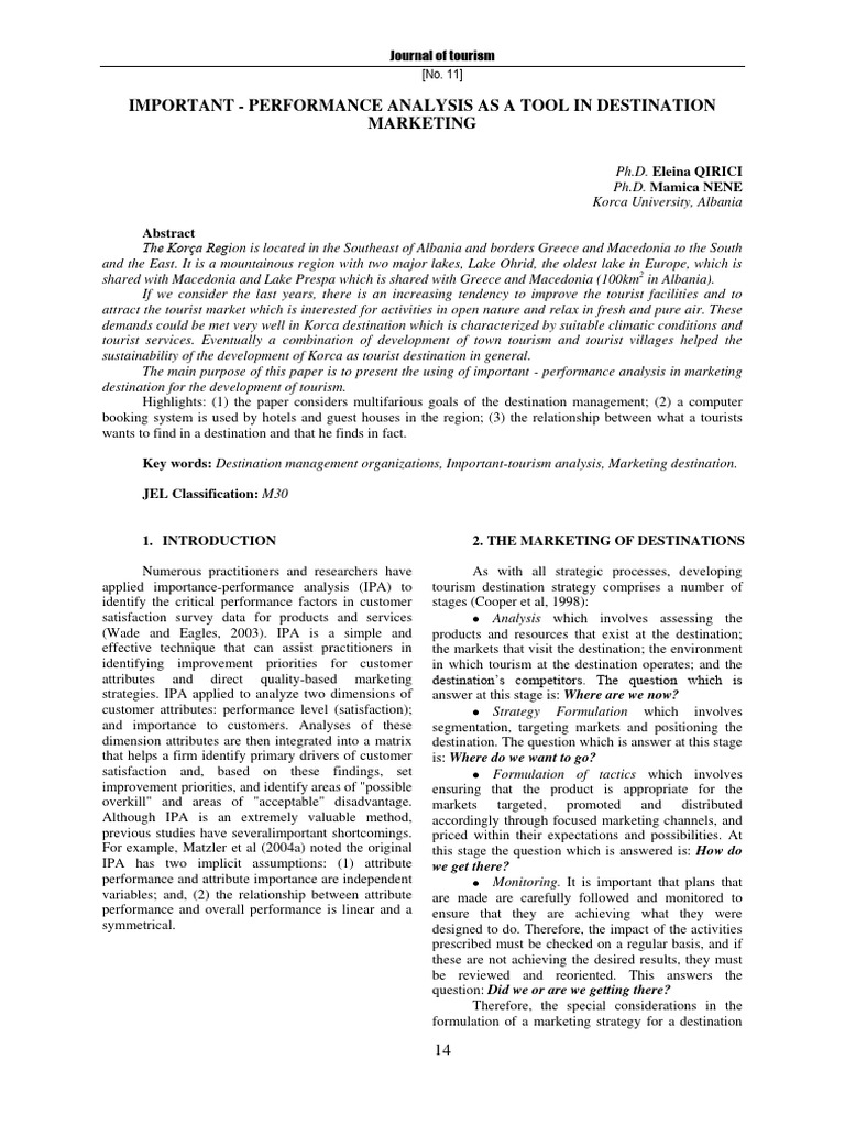Performance Analysis in Destination Mkting | PDF | Tourism | Marketing