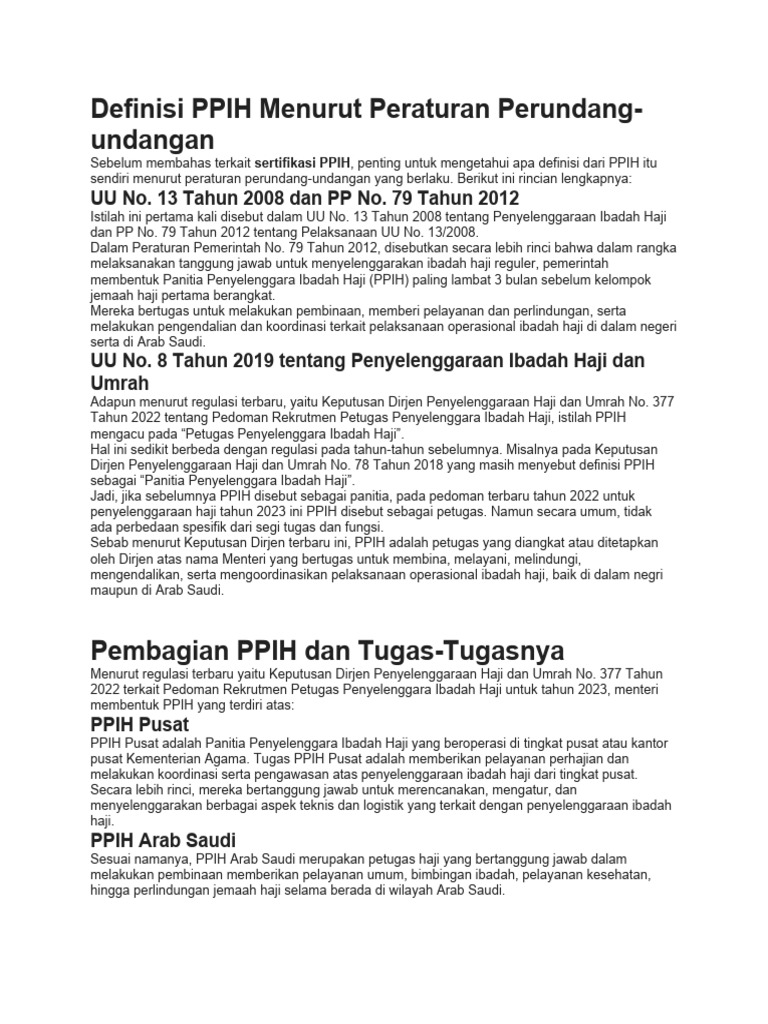Definisi PPIH Menurut Peraturan Perundang | PDF