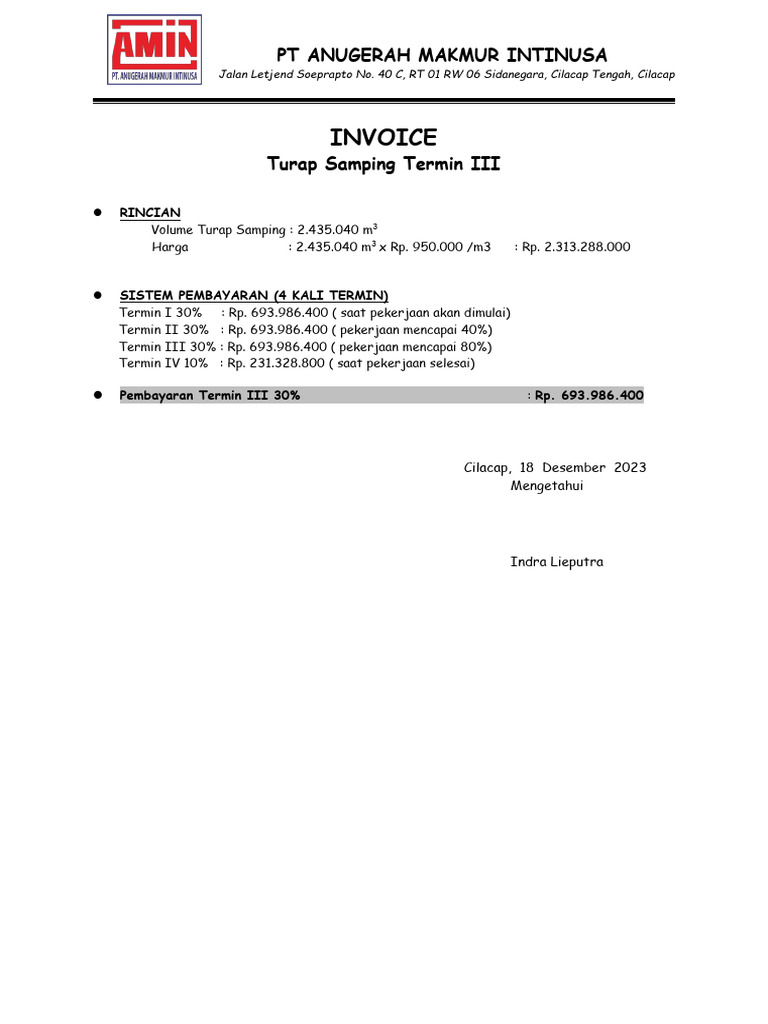 Invoice Turap Samping Termin 3 | PDF