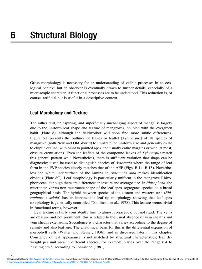 Structural Biology of Mangrove | PDF | Leaf | Tissue (Biology)