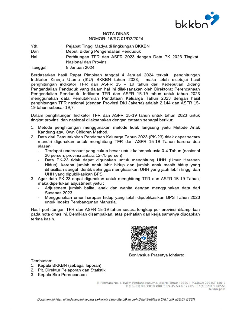 Perhitungan TFR dan ASFR 2023 BKKBN | PDF