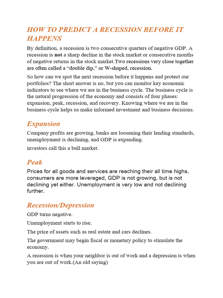 Predicting Recessions: Key Indicators | PDF | Gross Domestic Product ...