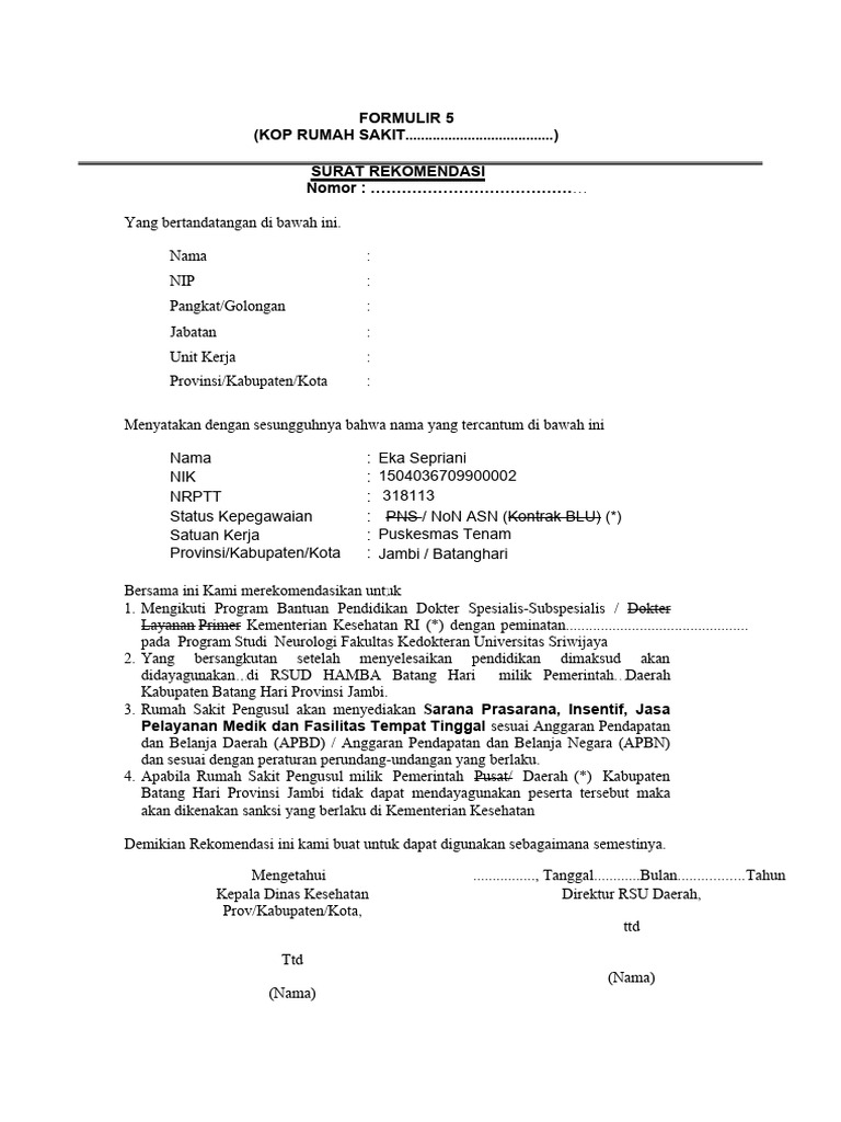 Formulir 5 Rekom Rs | PDF