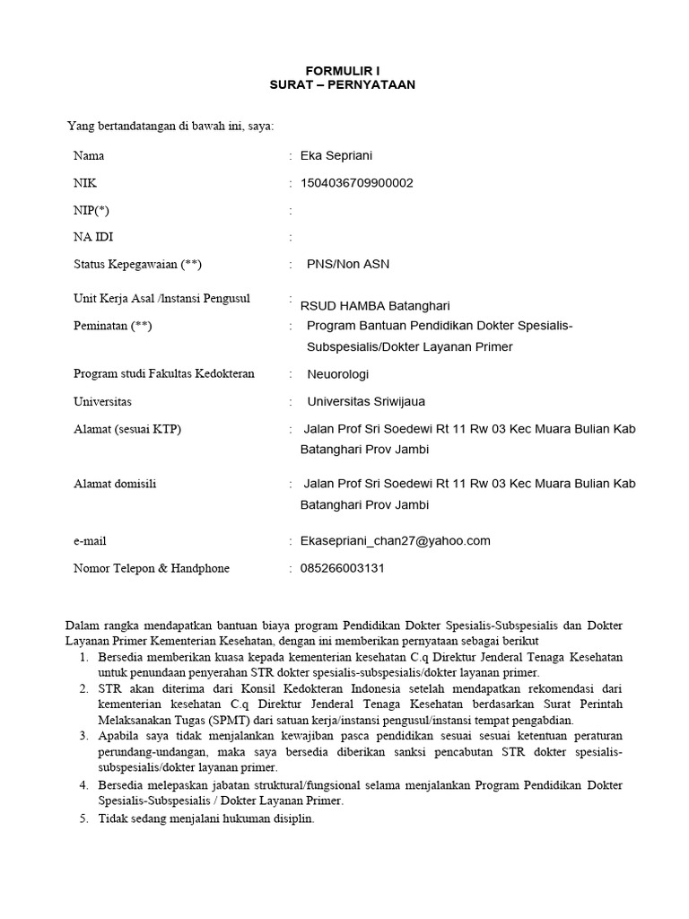 FORMULIR Kemenkes Eka | PDF