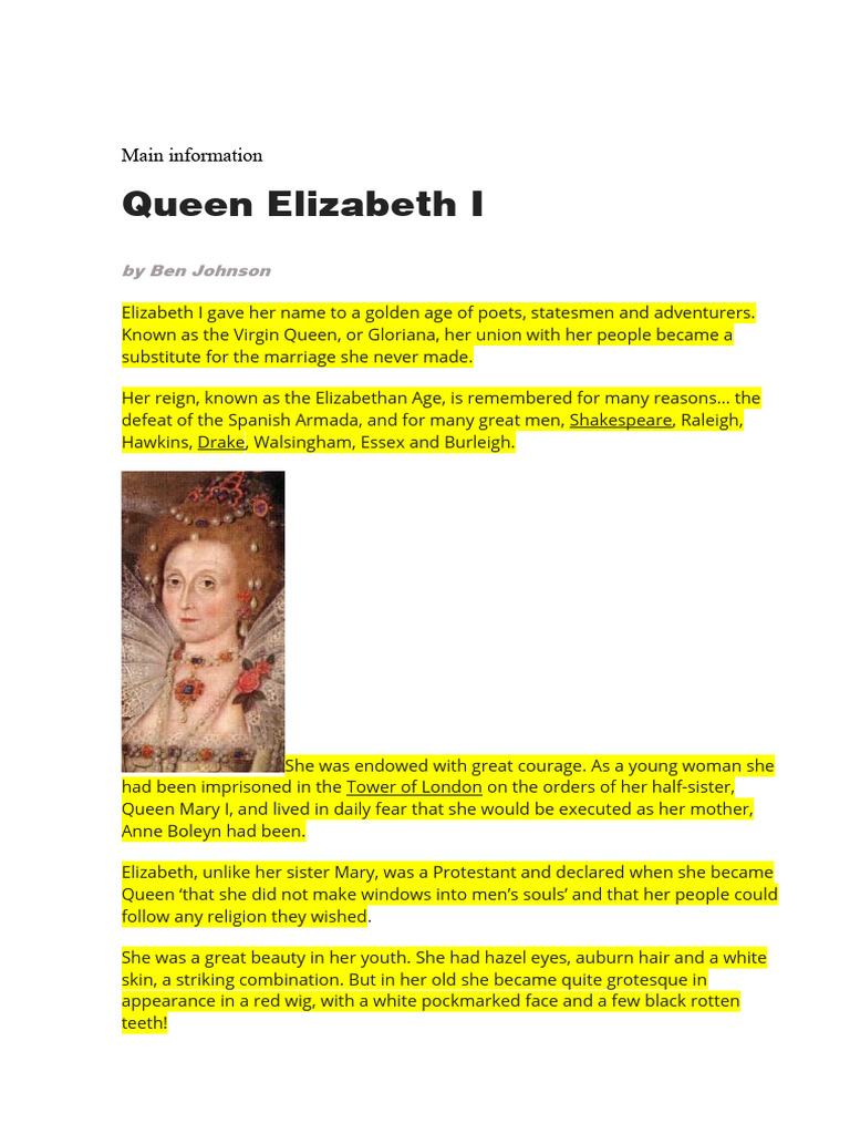 Elisabeth the First slides text | PDF