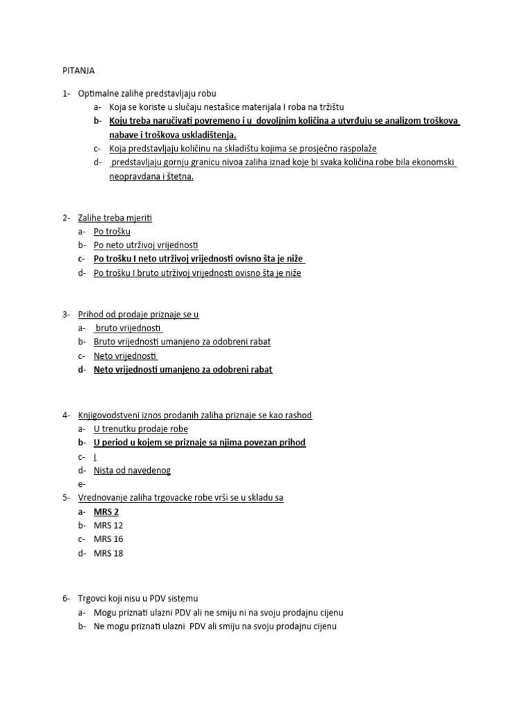 PITANJA - Trgovinska Preduzeća - Zalihe Roba | PDF