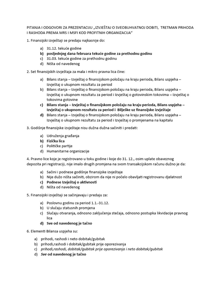 PITANJA - Dobit Perioda Prihodi I Rashodi | PDF