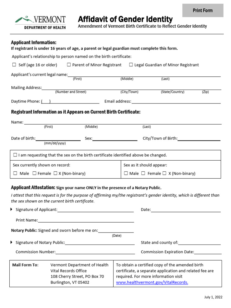 HS VR Gender Identity Affidavit withFormFields | PDF