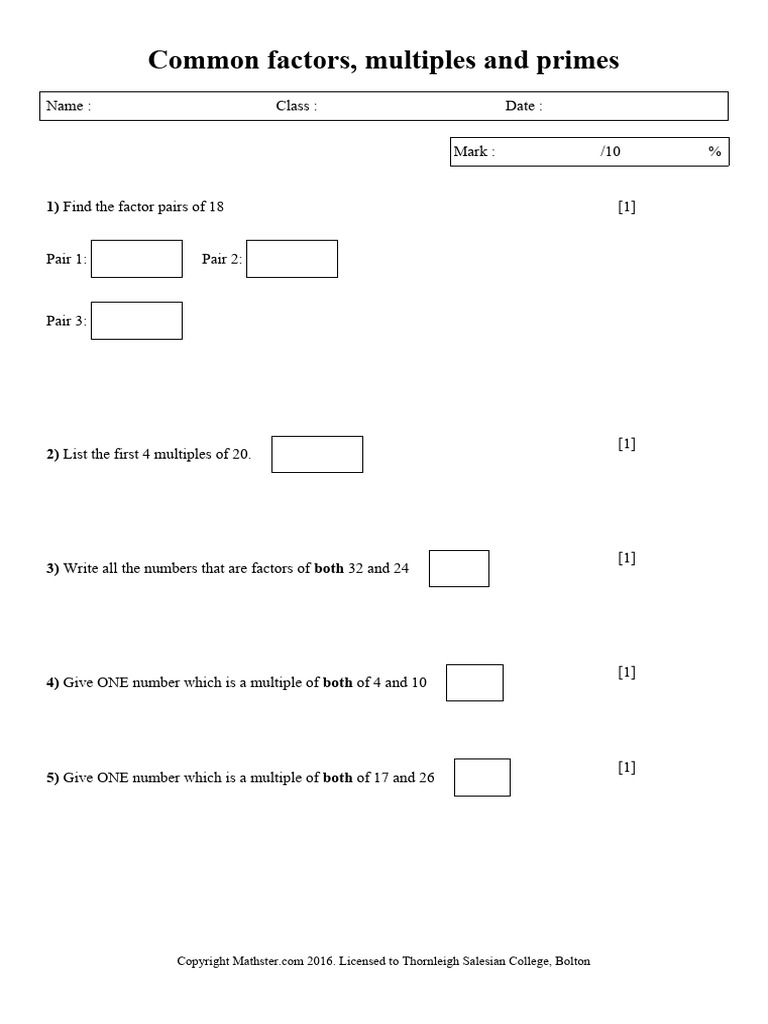 Common Factors, Multiples and Primes - 3 | PDF | Prime Number | Mathematics