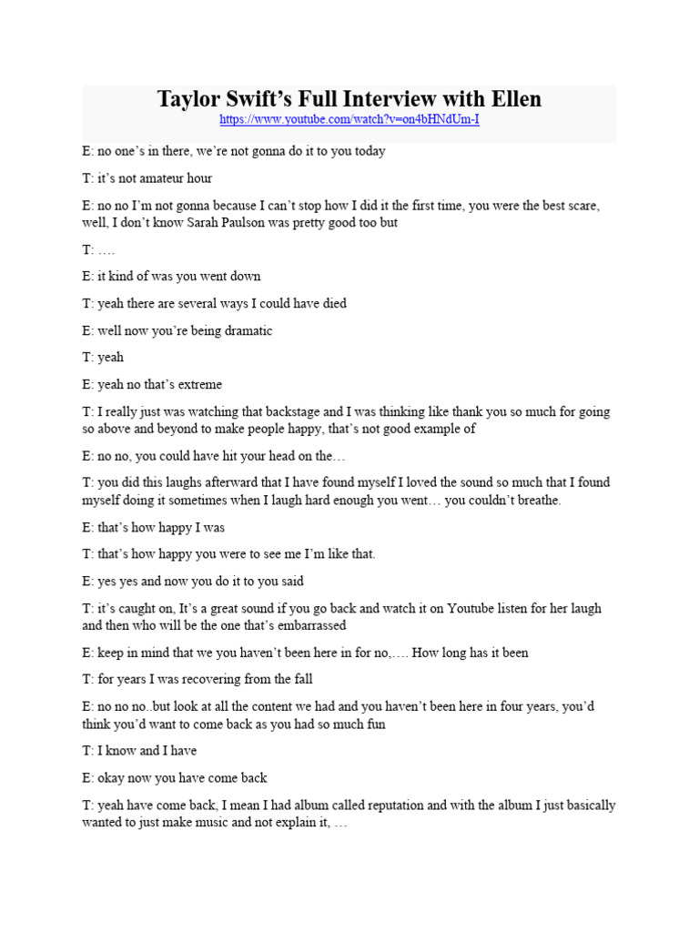 Taylor Swift’s Full Interview with Ellen | PDF
