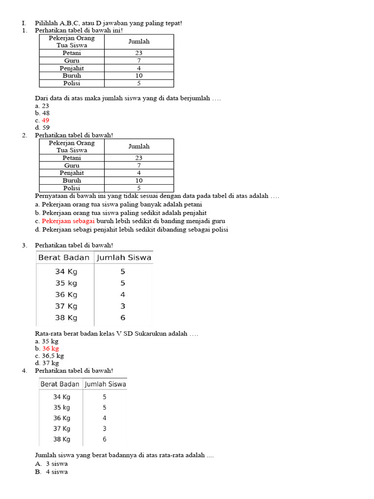 Guru. Latihan Soal Data | PDF