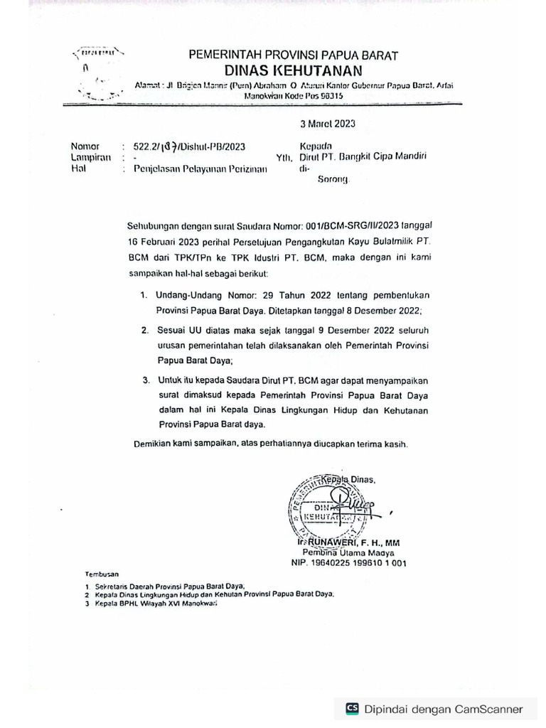 Surat Dishut PB Pelimpahan Ke DLHKP PBD | PDF