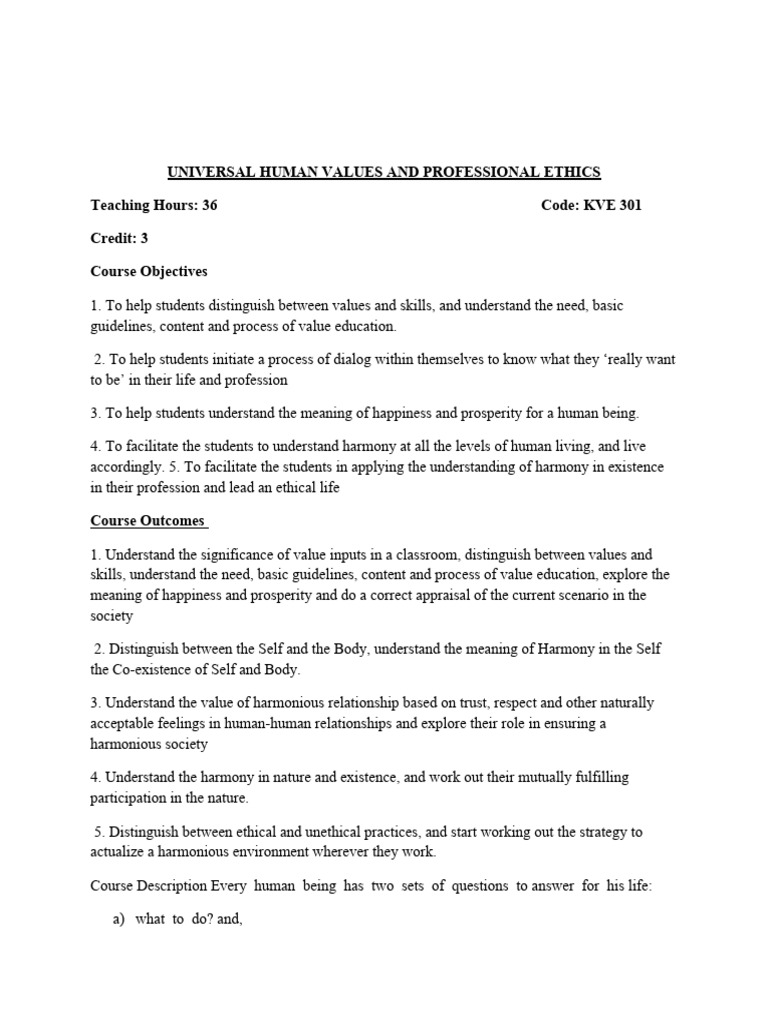 Syllabus UHV | PDF | Happiness | Behavioural Sciences