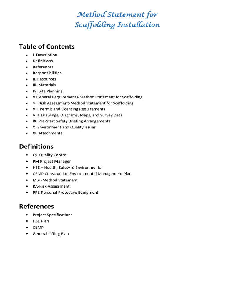 Method Statement for Scaffolding | PDF | Scaffolding | Stairs