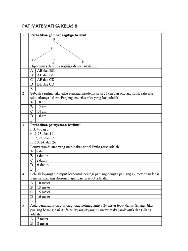 Soal Matematika Kelas 8 dan Pembahasan | PDF