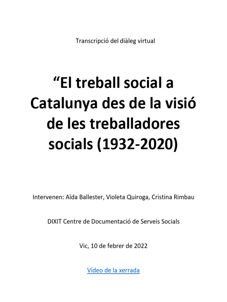 El Treball Social A Catalunya Des de La Visio de Les Treballadores Socials 1932 2020 | PDF