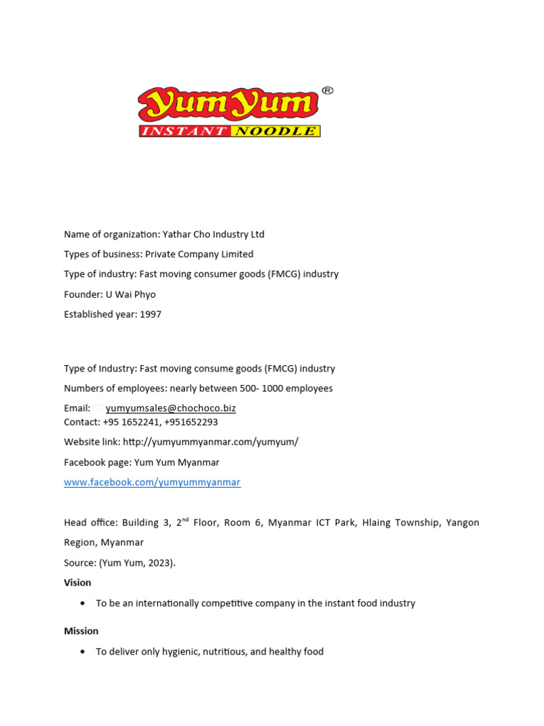 Yathar Cho Industry: Yum Yum Myanmar Overview | PDF | Business