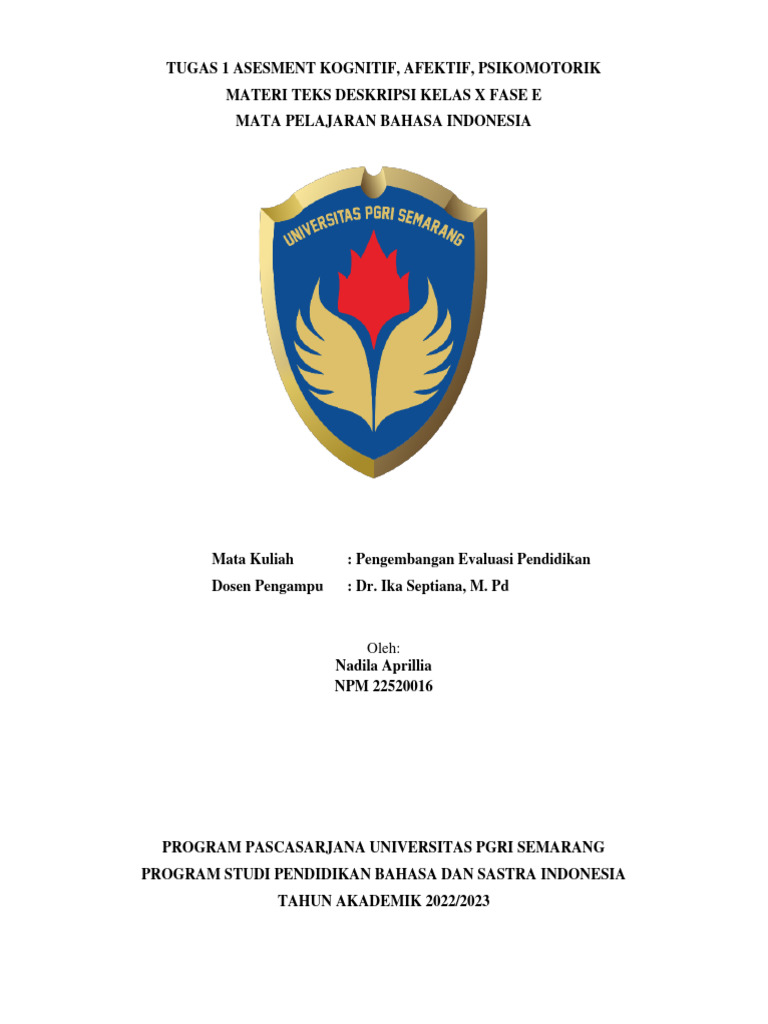 Tugas 1 Assesmen Kognitif, Afektif, Psikomotorik - Nadila Aprillia - 22520016 | PDF