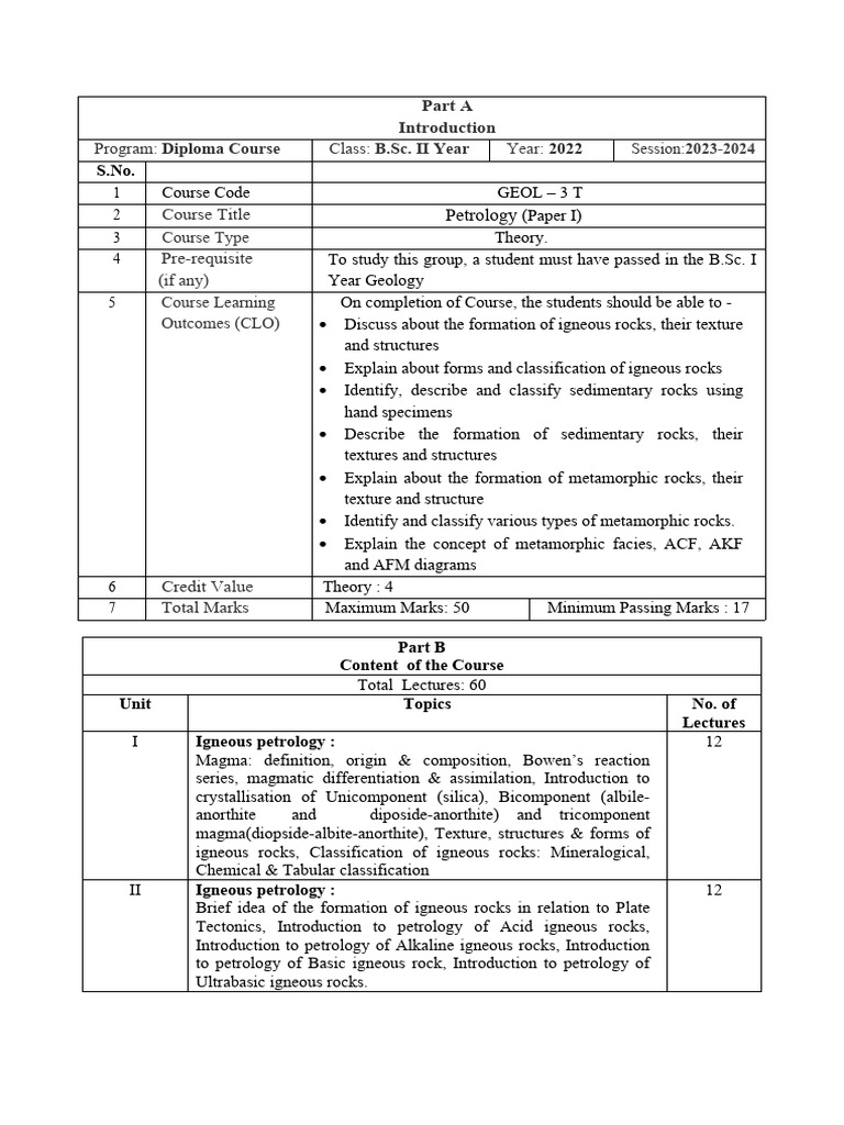 Bsc-II Syllabus | PDF | Rock (Geology) | Sedimentary Rock