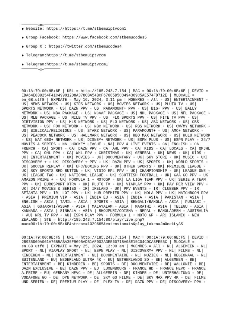 Stbemu Mac and Portal Codes Unlimited 2024 09.01.2024-1 | PDF