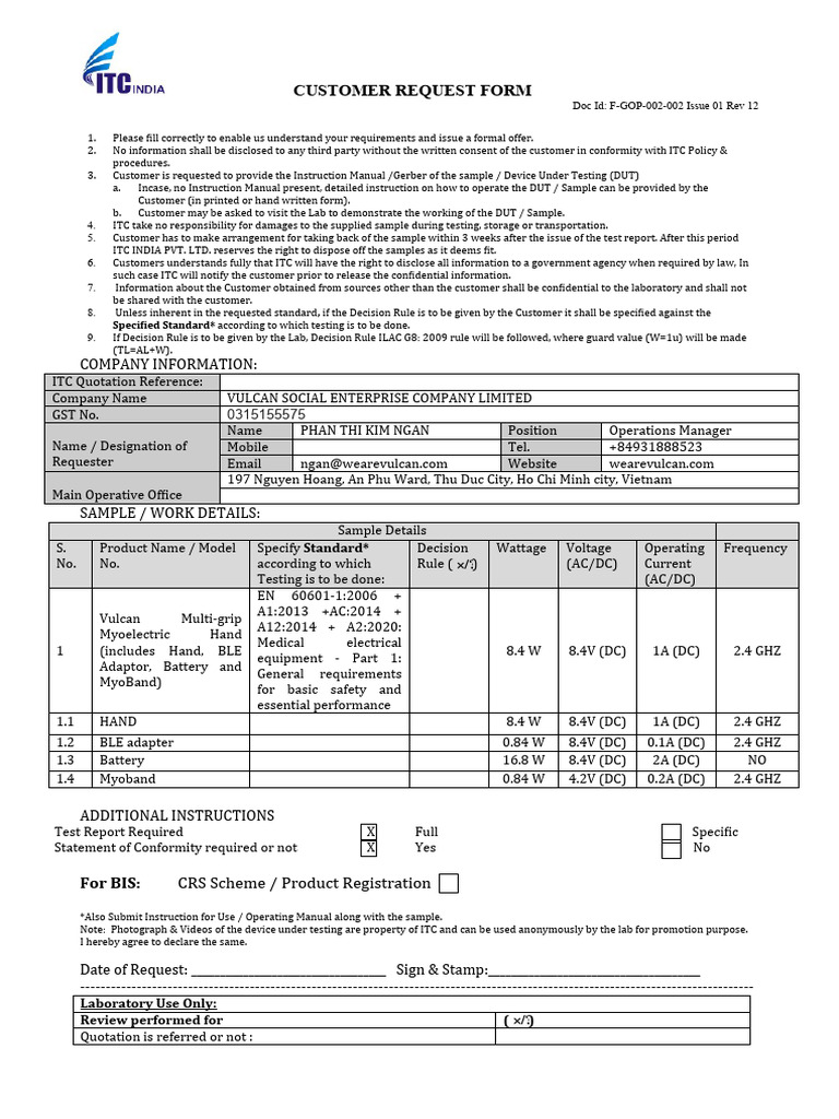 F-GOP-002-002 Customer Request Form | PDF | Electrical Engineering ...