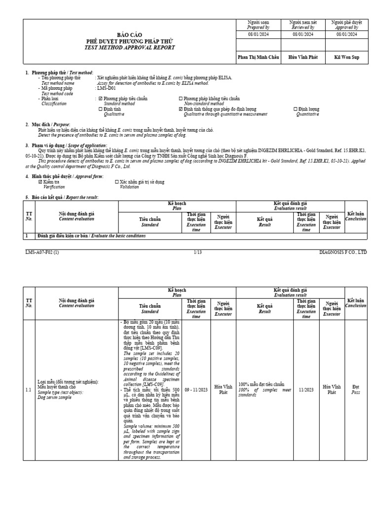 LMS-A07-F02 (1) Test Method Approval Report - D01 E. Canis Ab | PDF