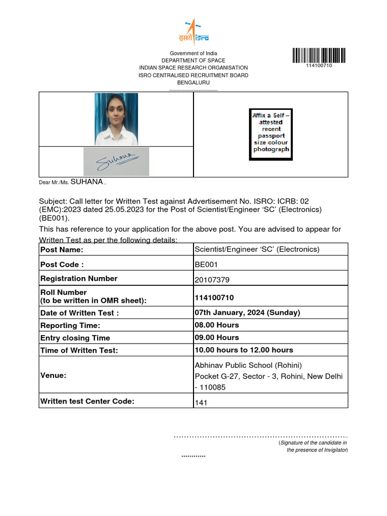 Government of India Department of Space Indian Space Research ...