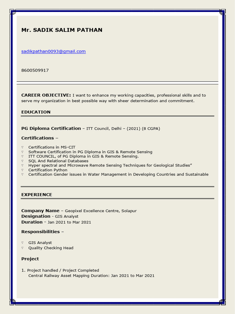 Sadik Pathan CV | Download Free PDF | Esri | Geographic Information System