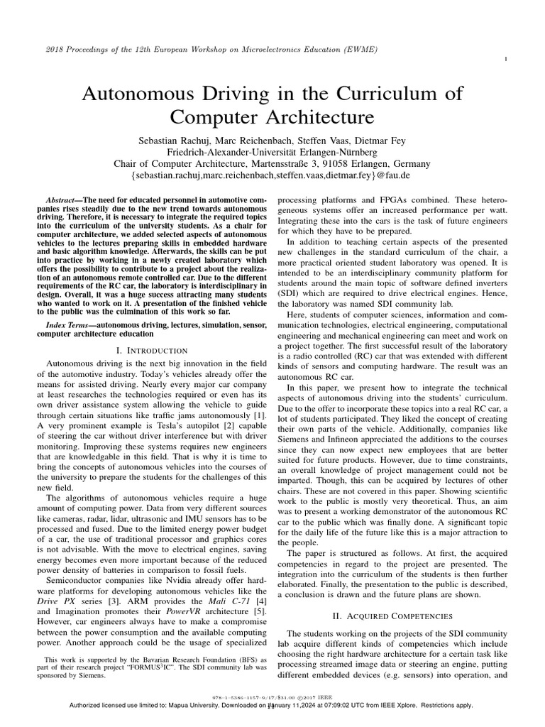 Autonomous Driving in The Curriculum of Computer Architecture | PDF ... Autonomous Driving in The Curriculum of Computer Architecture | PDF ...
