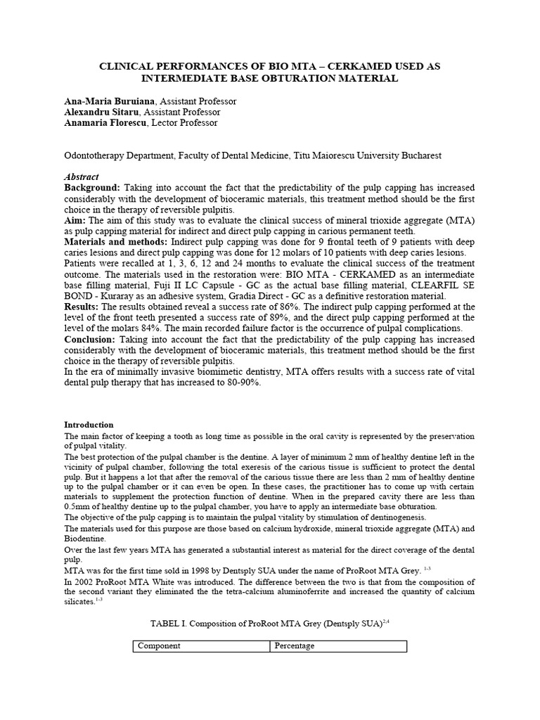 Performantele MTA - Docx - en | PDF | Health Sciences | Dentistry Branches