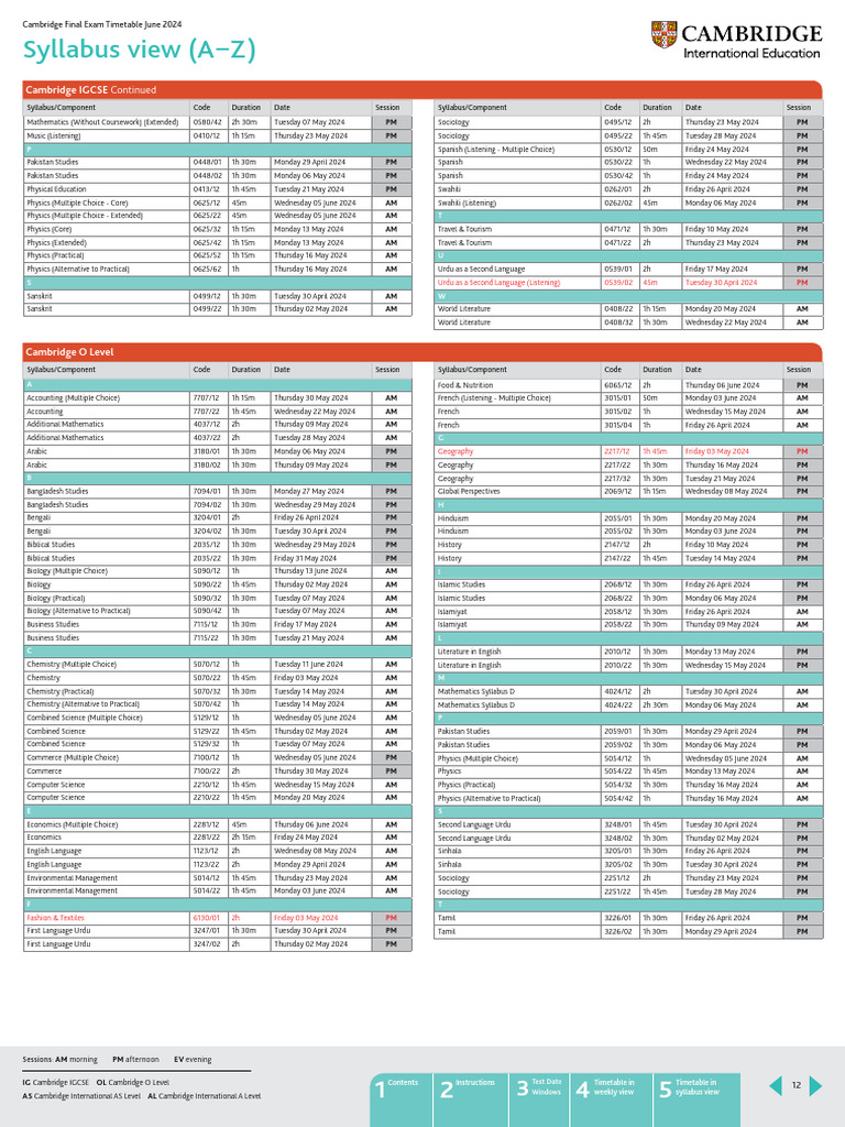 O levels Exam timetable | PDF