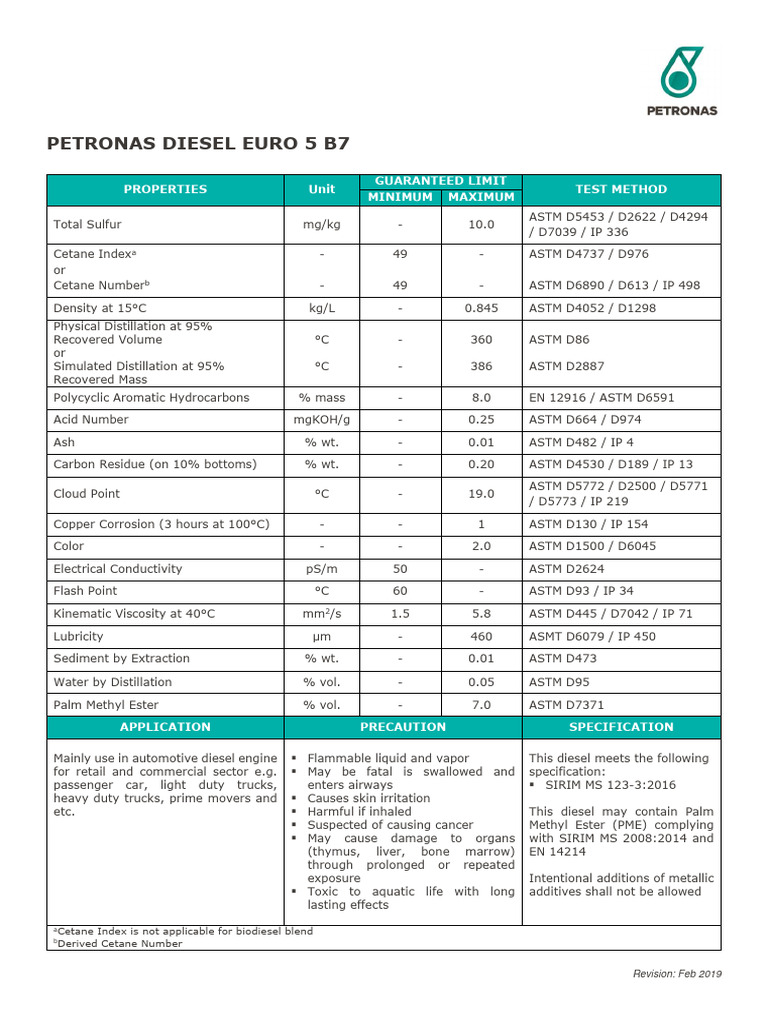 specDIESEL (Euro 5) B7 - RevFeb2019 | PDF