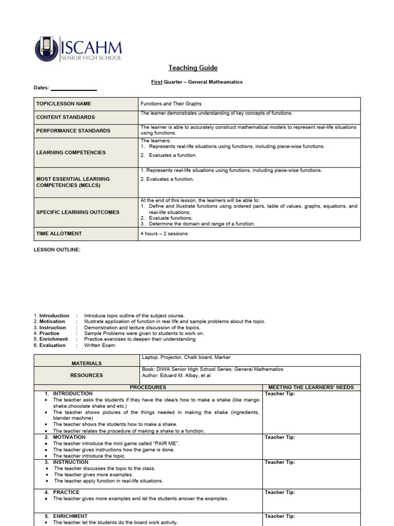 Teaching Guide-GEN MATH | PDF