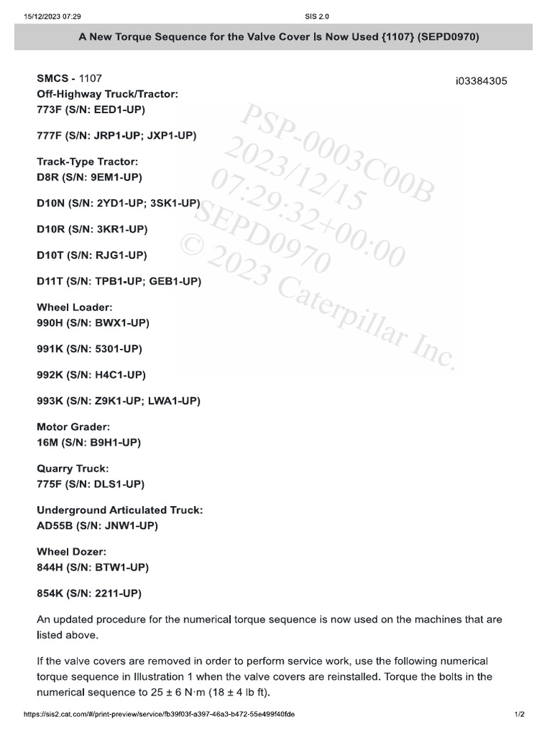 A New Torque Sequence For The Valve Cover Is Now Used | PDF