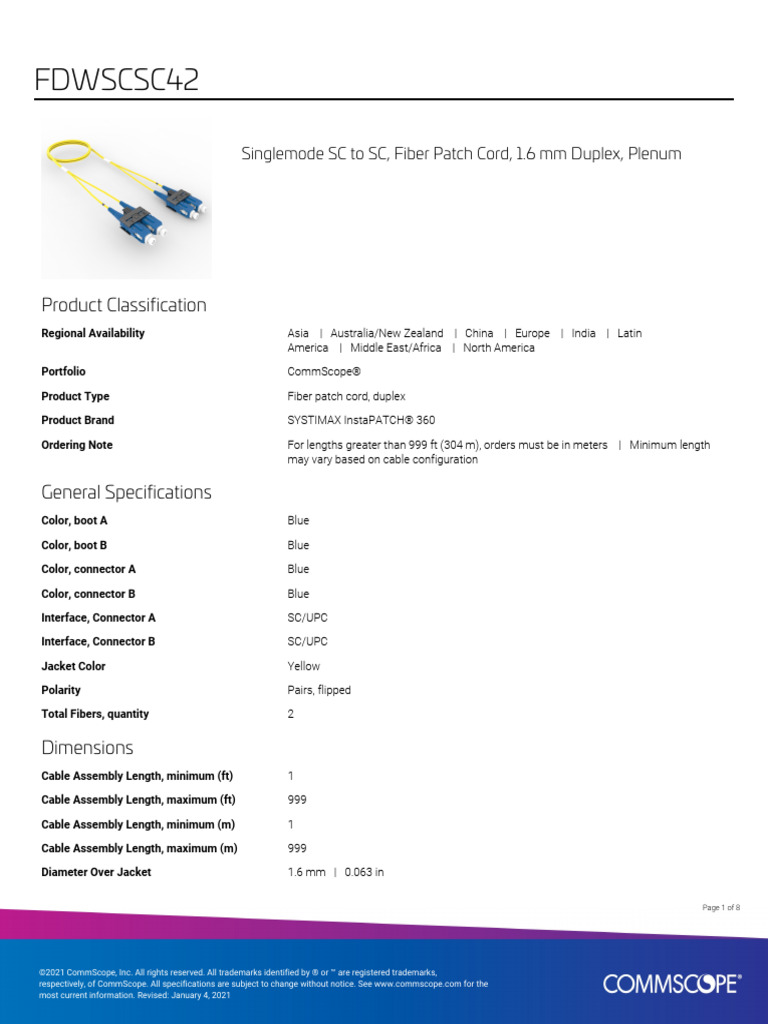 Patch Cord Singlemode Product Specifications (Comprehensive) | Download ...