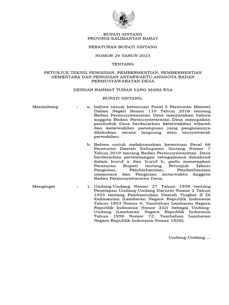 Perbup Juknis Pengisian Anggota BPD Edit #2 | PDF