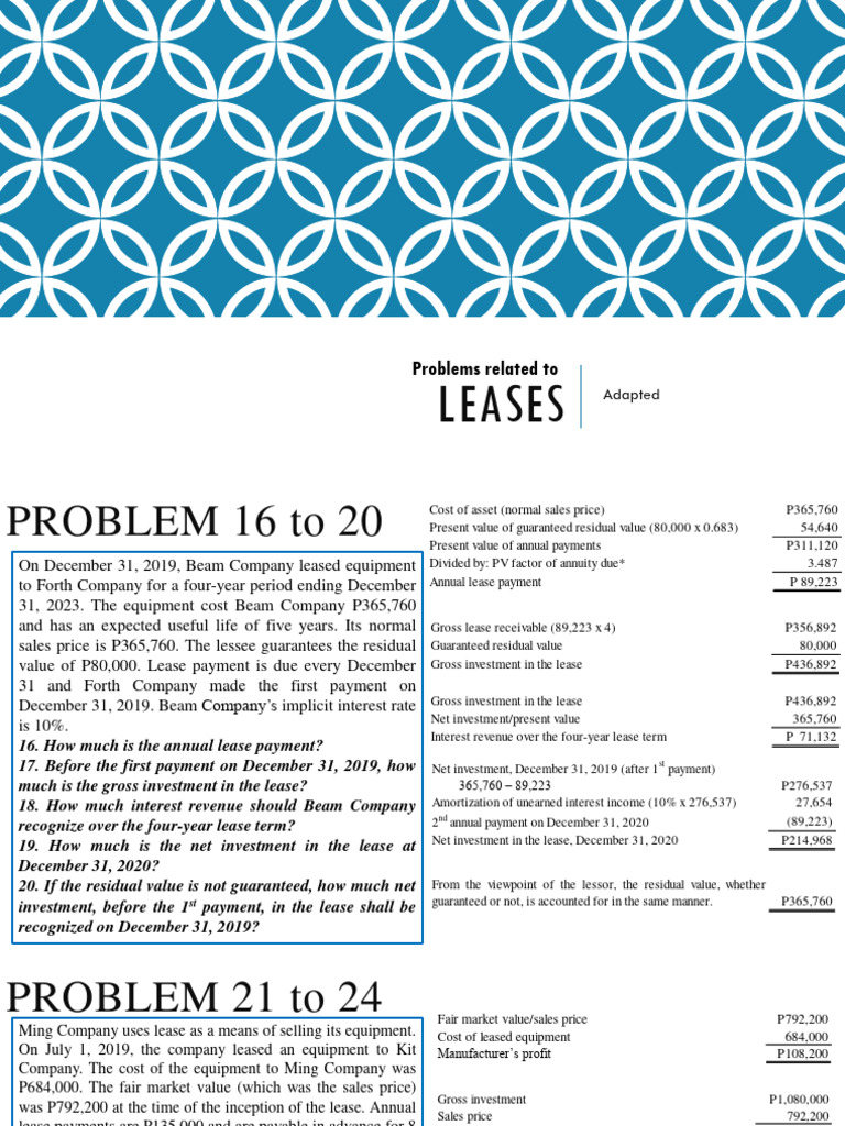 Answers - Lessor Accounting and SLB | PDF | Book Value | Lease