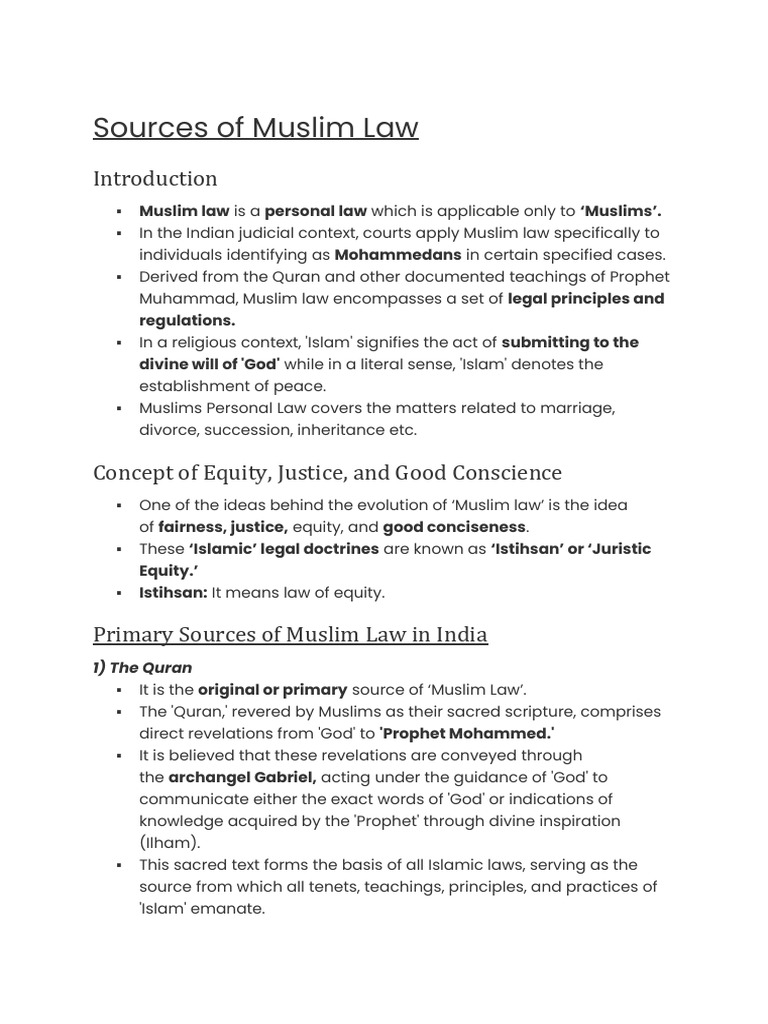 Sources of Muslim Law | PDF