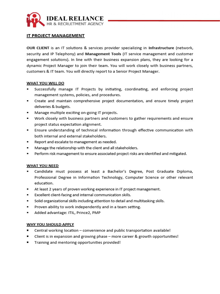 JD - Project Manager | PDF