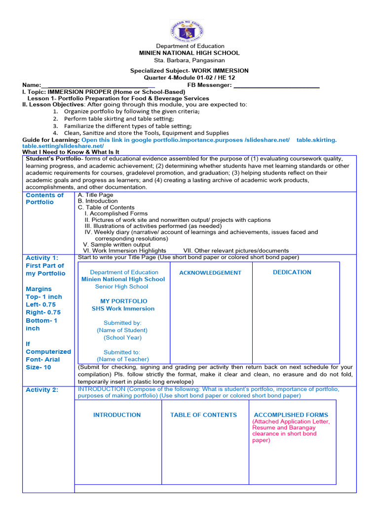 Pre Immersion12 Q4 M1 M2 | PDF | Waiting Staff | Kitchen