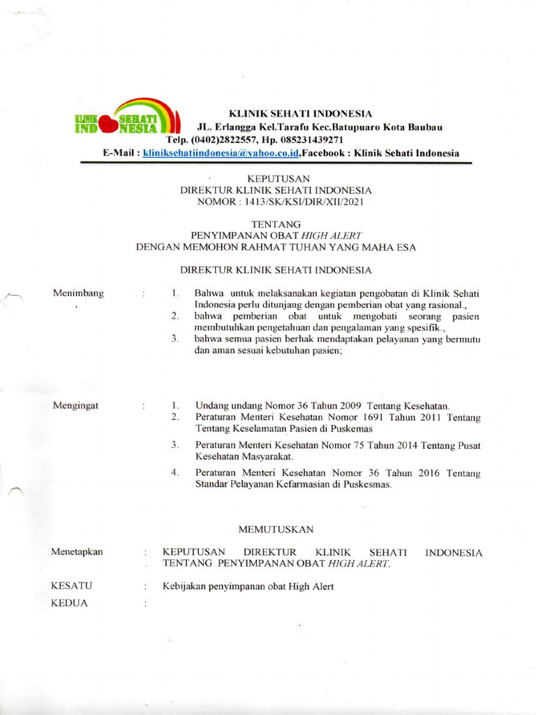 SK PENYIMPANAN OBAT HIGH ALERT 120240108 - 15073261-Digabungkan | PDF