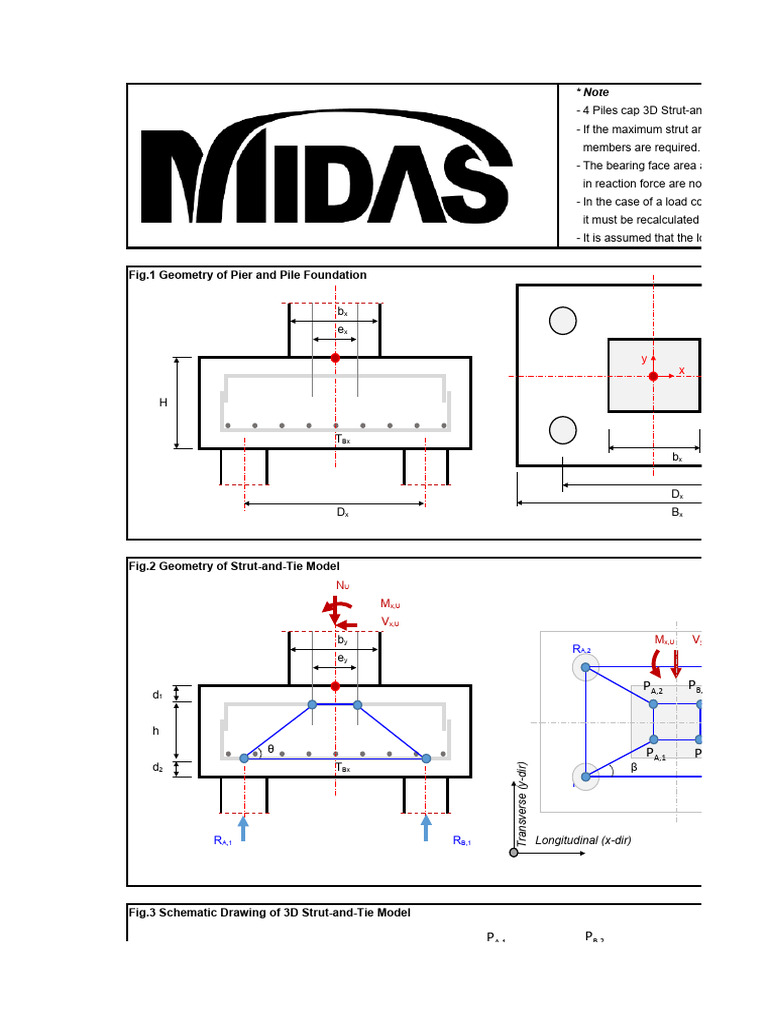 [MidasBridge.com]3D_Strut-And-Tie Model for 4Piles Cap | PDF