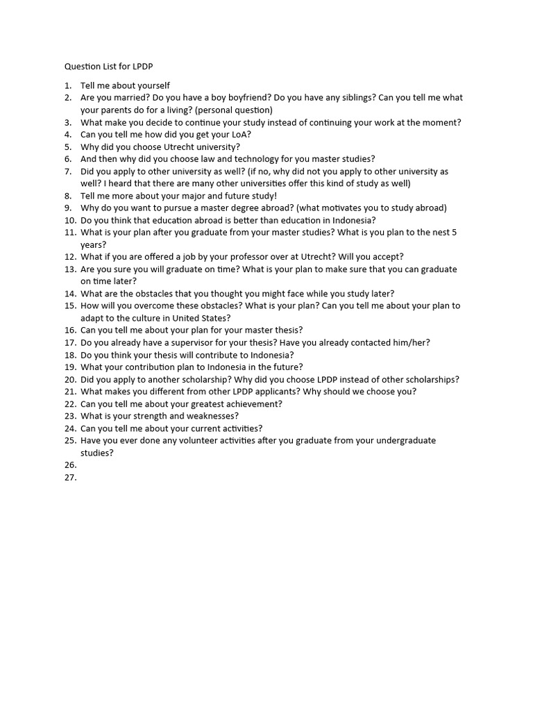 Question List For LPDP | PDF