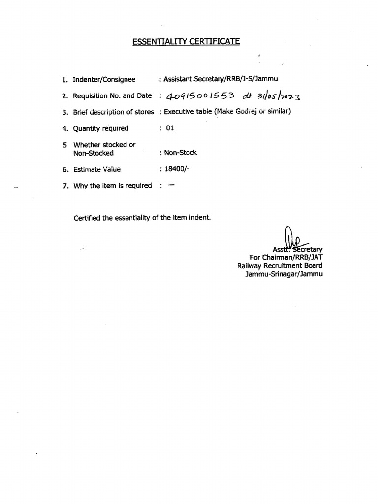 Essentiality Certificate | PDF