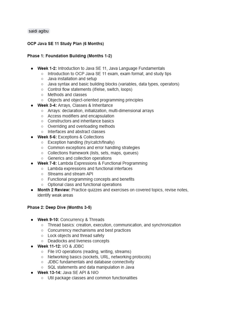 OCP Java SE 11 Study Plan | PDF | Class (Computer Programming) | Java (Programming Language)