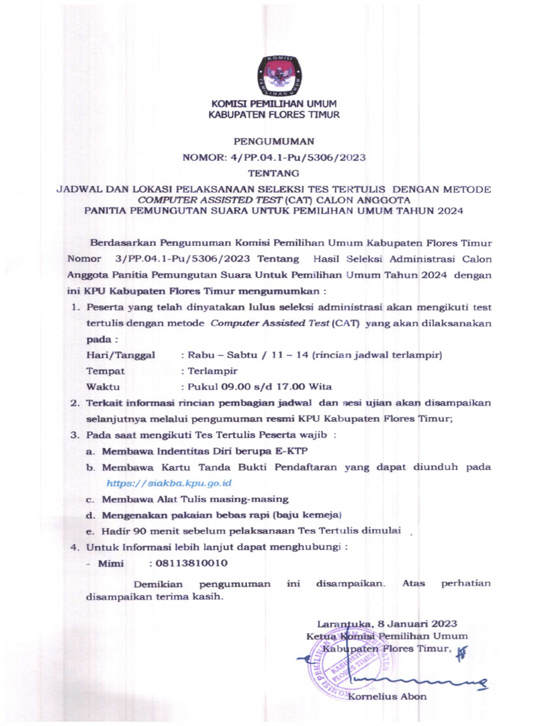 Computer Assisted Test (Cat) Calon Anggota: Komisi Pemilihan Umum ...