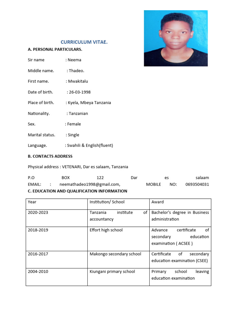 Shirley CV | PDF | Tanzania | Information